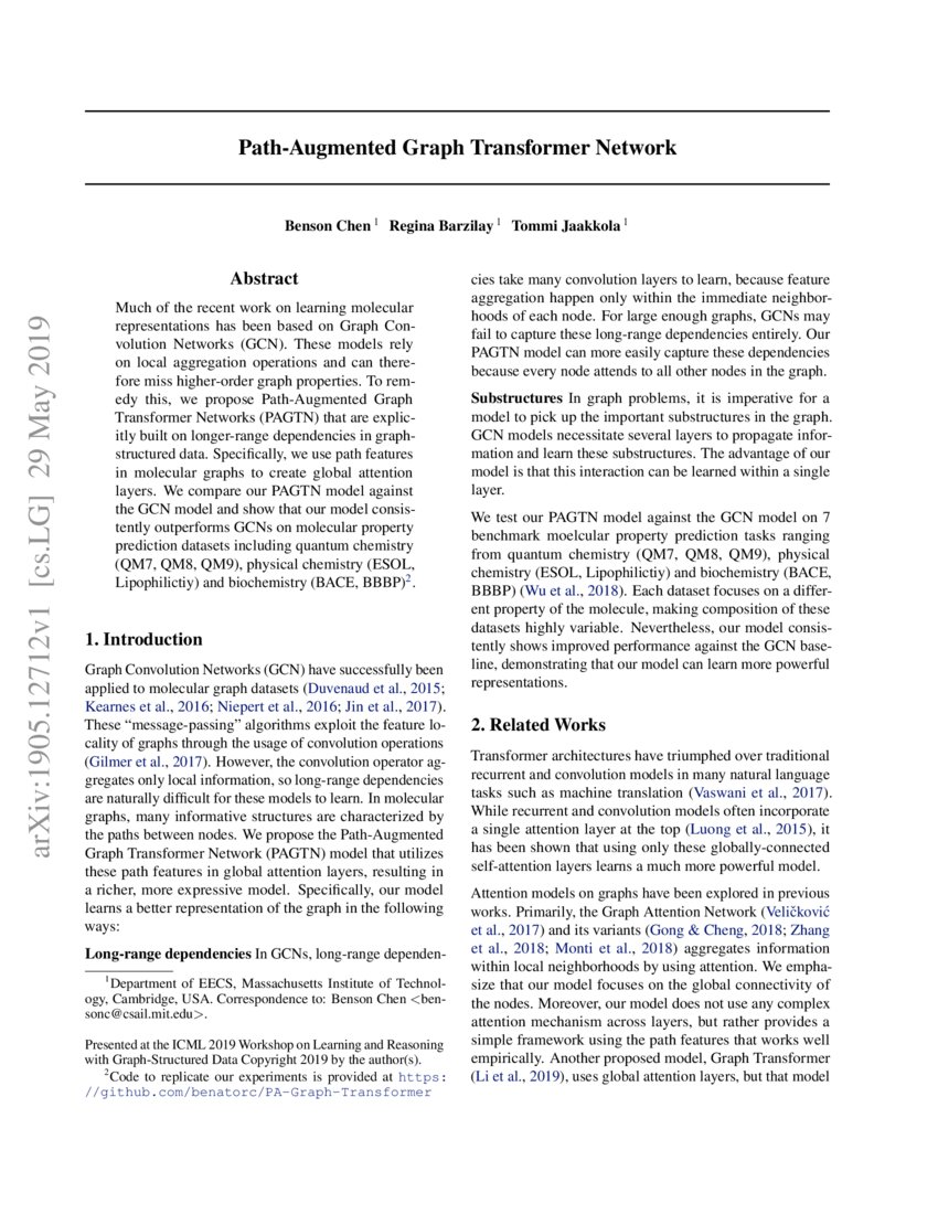 Path-Augmented Graph Transformer Network | DeepAI