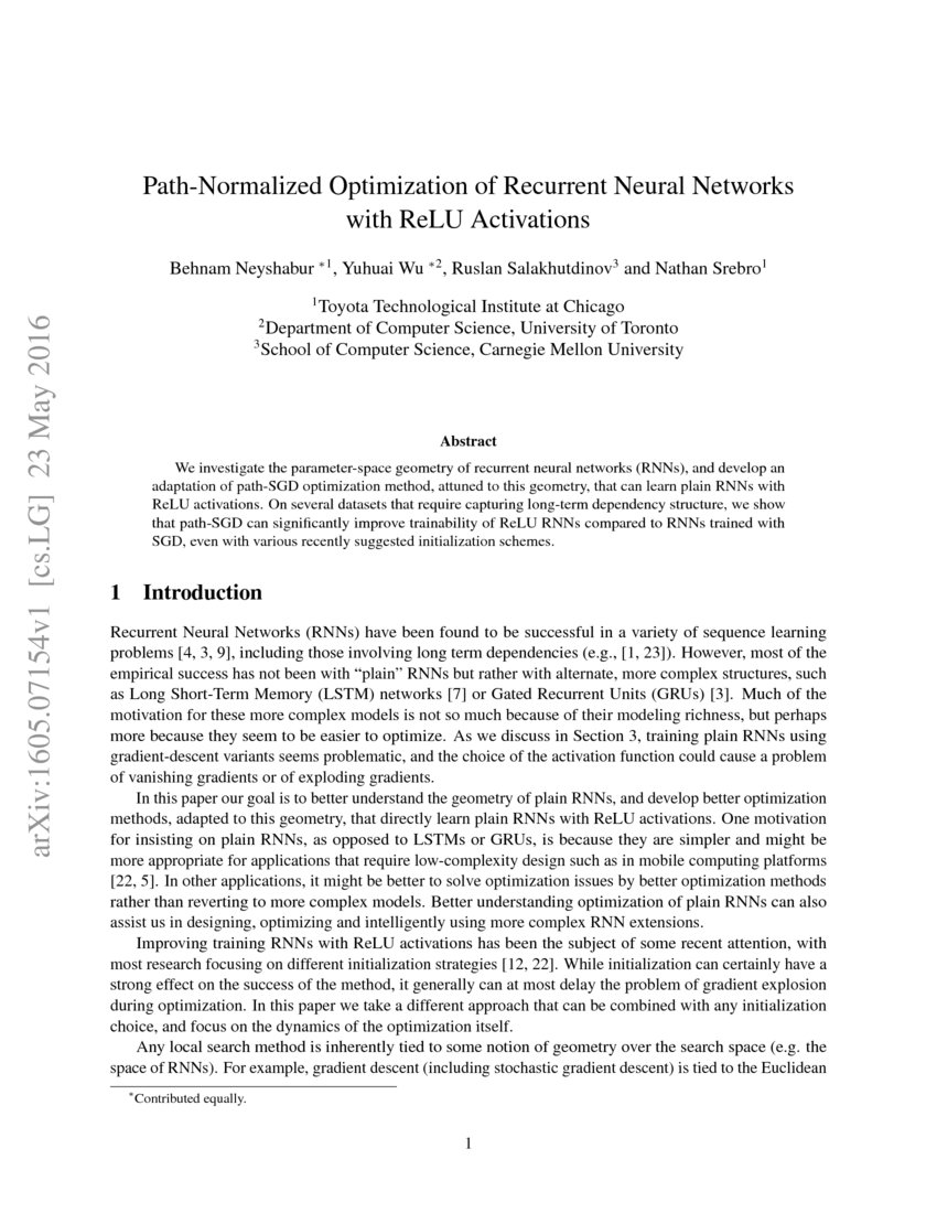 Path-Normalized Optimization of Recurrent Neural Networks with ReLU Activations | DeepAI