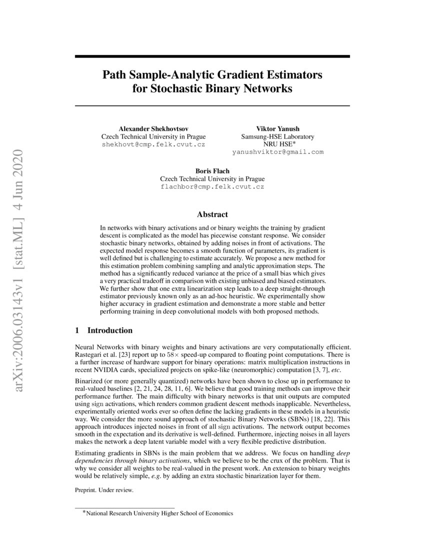 Path Sample Analytic Gradient Estimators For Stochastic Binary Networks Deepai