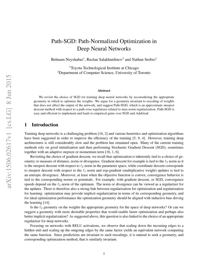 Path-SGD: Path-Normalized Optimization in Deep Neural Networks | DeepAI