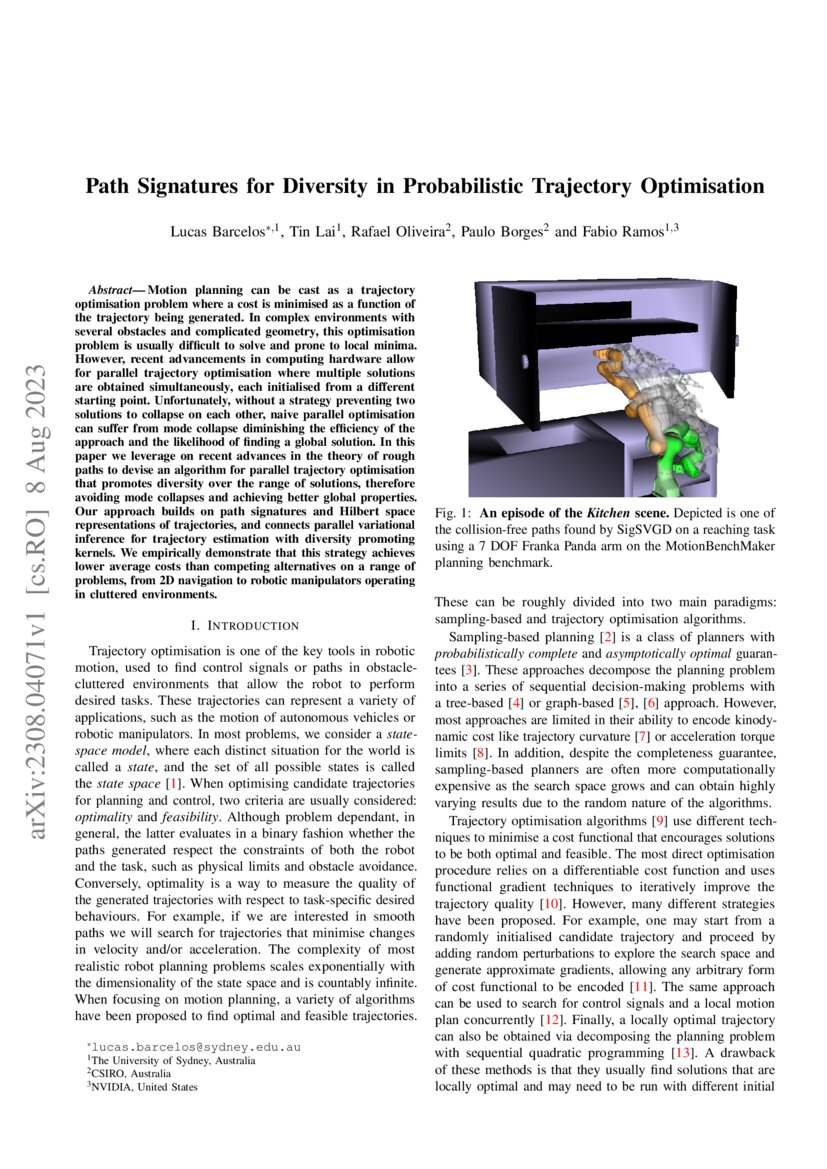 Path Signatures for Diversity in Probabilistic Trajectory Optimisation ... Path Signatures for Diversity in Probabilistic Trajectory Optimisation ...