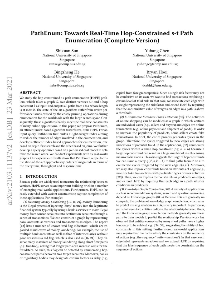Pathenum Towards Real Time Hop Constrained S T Path Enumeration Deepai 5493