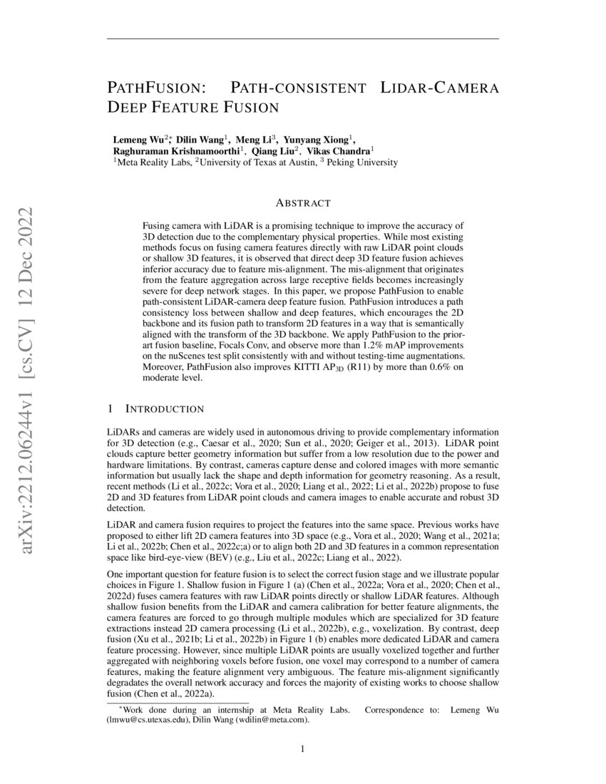 PathFusion: Path-consistent Lidar-Camera Deep Feature Fusion | DeepAI