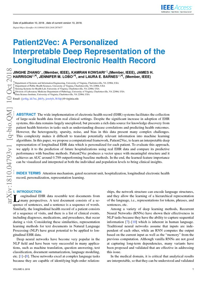 Patient2Vec: A Personalized Interpretable Deep Representation of the ... Patient2Vec: A Personalized Interpretable Deep Representation of the ...