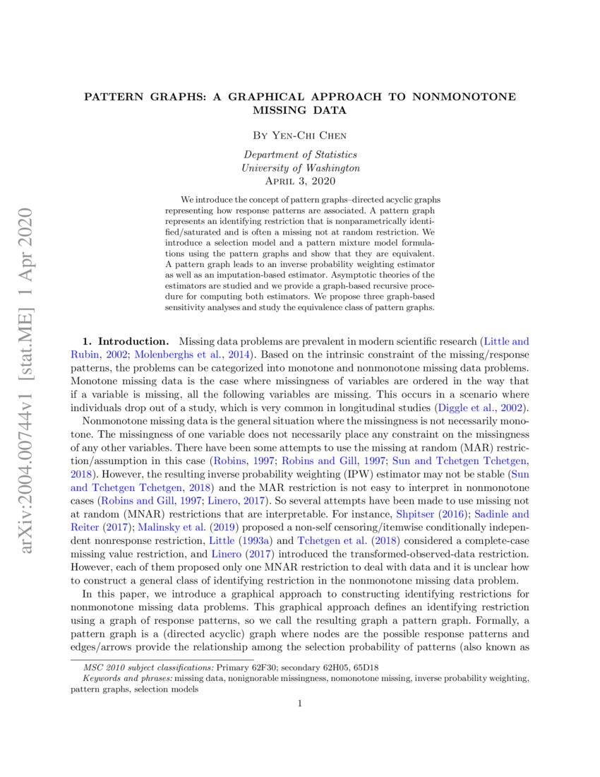 Pattern graphs: a graphical approach to nonmonotone missing data | DeepAI