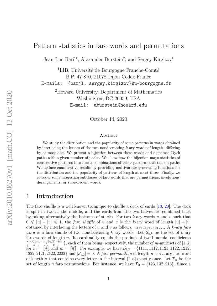 Pattern statistics in faro words and permutations | DeepAI