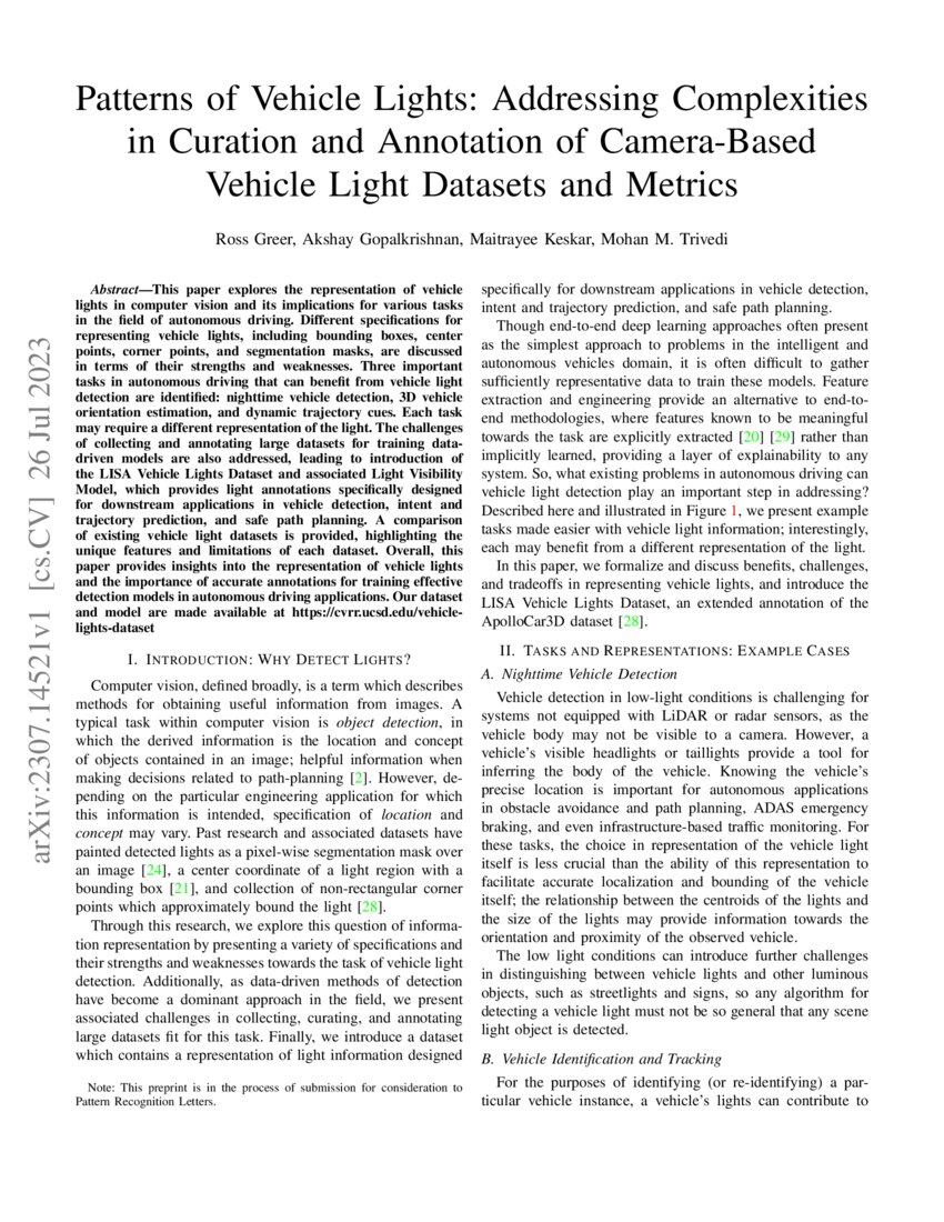 Patterns Of Vehicle Lights Addressing Complexities In Curation And