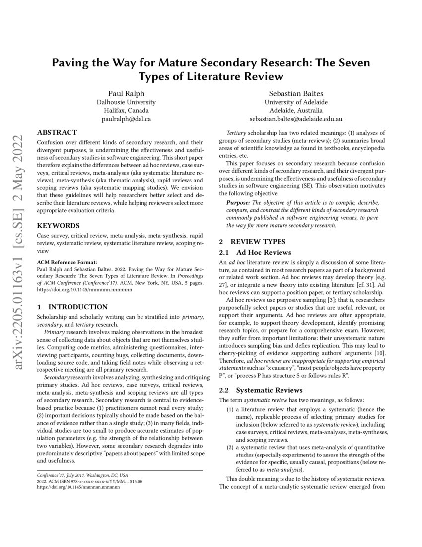 Paving the Way for Mature Secondary Research: The Seven Types of ...