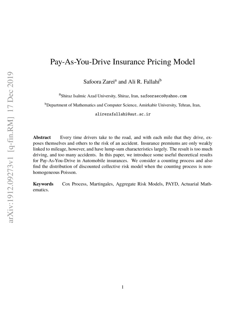 Pay-As-You-Drive Insurance Pricing Model | DeepAI