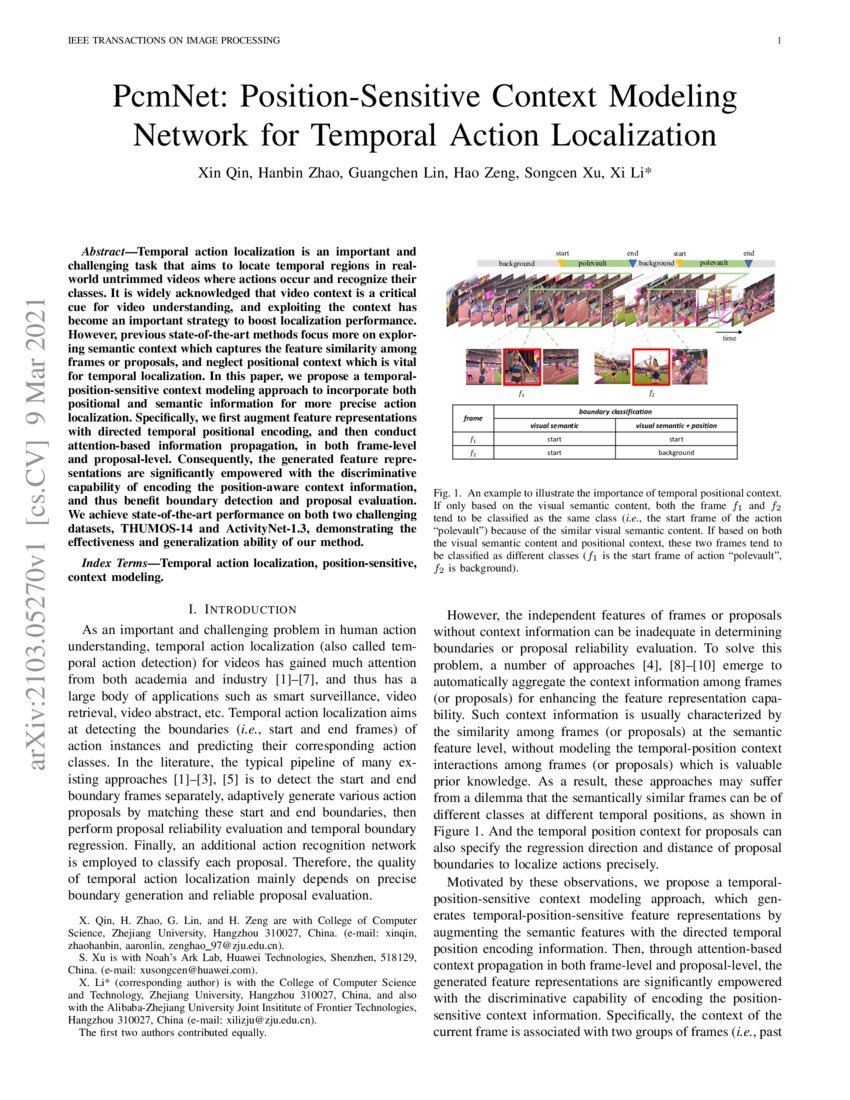 Pcmnet Position Sensitive Context Modeling Network For Temporal Action Localization Deepai 