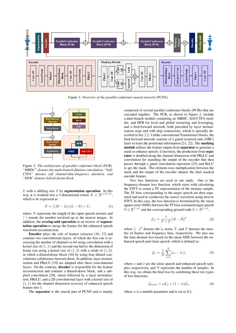 PCNN: A Lightweight Parallel Conformer Neural Network for Efficient Monaural Speech Enhancement ...