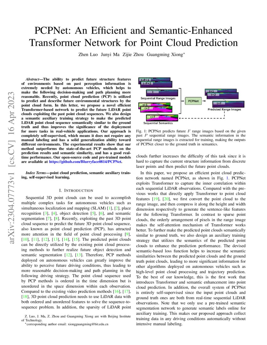 PCPNet: An Efficient and Semantic-Enhanced Transformer Network for Point Cloud Prediction | DeepAI