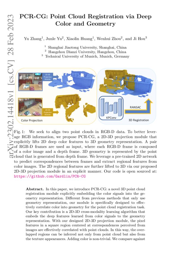 PCR-CG: Point Cloud Registration via Deep Color and Geometry | DeepAI