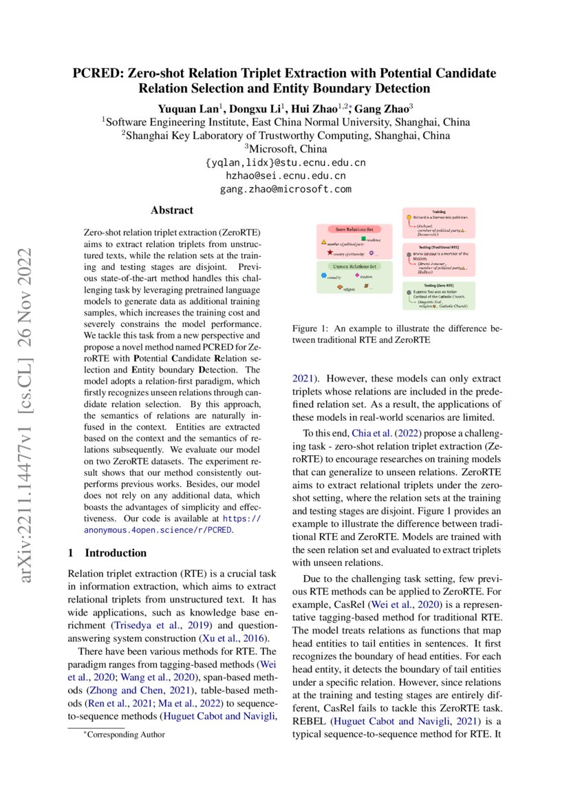 Pcred Zero Shot Relation Triplet Extraction With Potential Candidate Relation Selection And