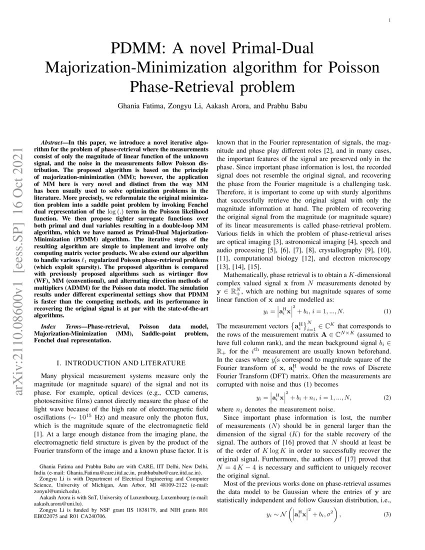 Pdmm A Novel Primal Dual Majorization Minimization Algorithm For Poisson Phase Retrieval