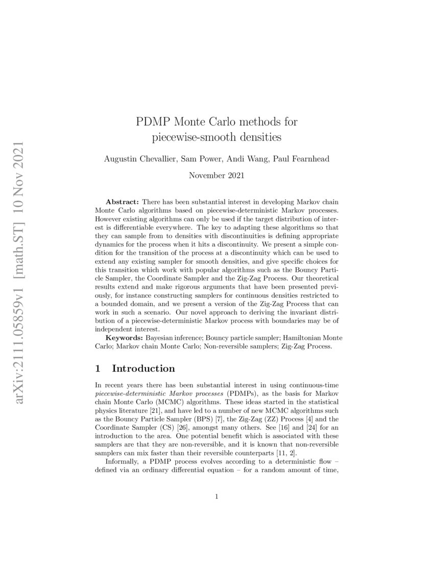 PDMP Monte Carlo methods for piecewise-smooth densities | DeepAI