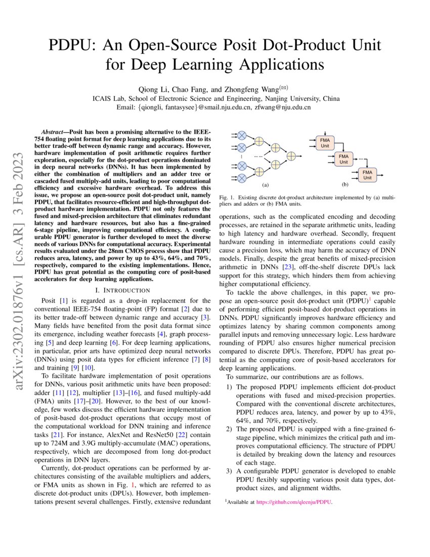 PDPU: An Open-Source Posit Dot-Product Unit for Deep Learning Applications | DeepAI