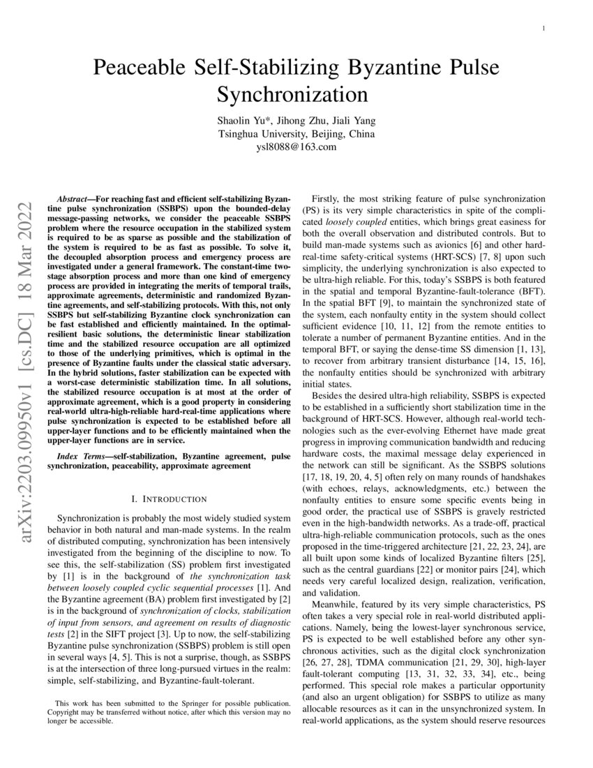 Peaceable Self-Stabilizing Byzantine Pulse Synchronization | DeepAI