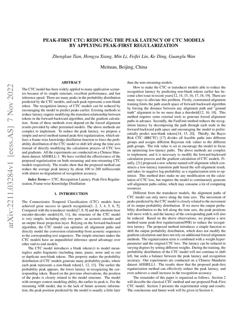 Peak First Ctc Reducing The Peak Latency Of Ctc Models By Applying