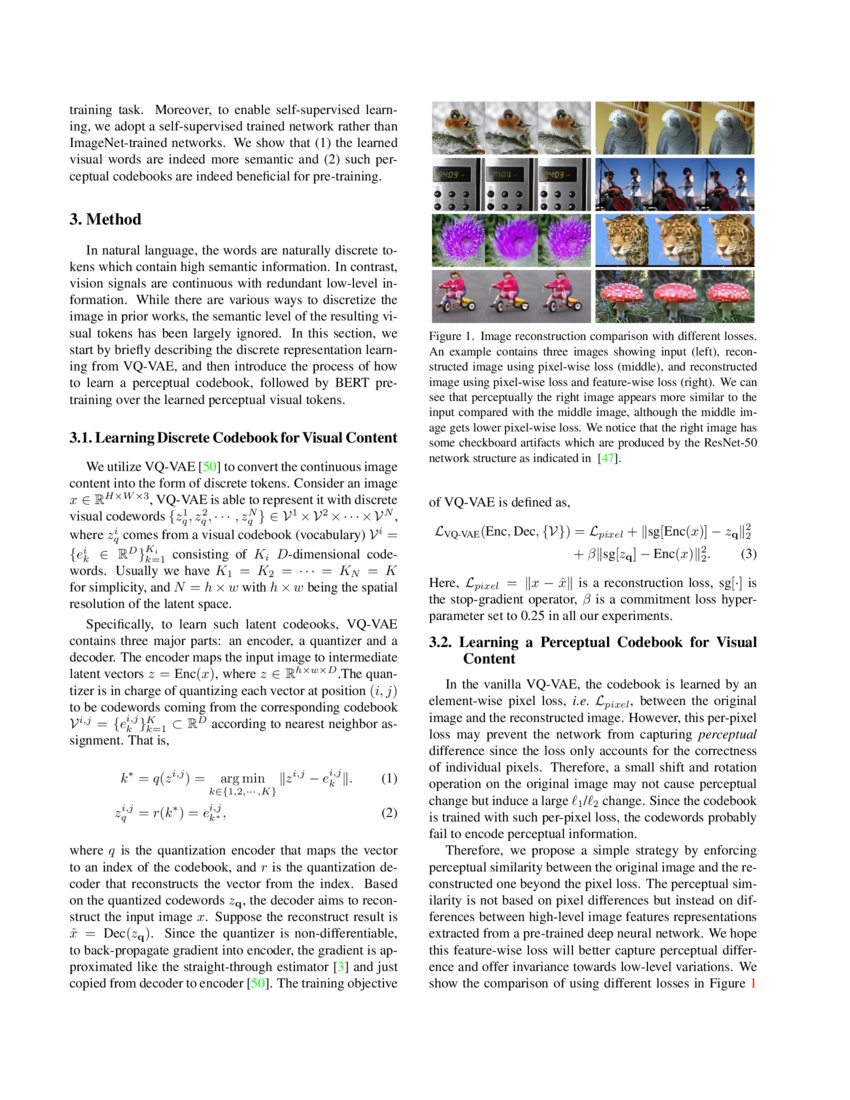 PeCo: Perceptual Codebook for BERT Pre-training of Vision Transformers ...