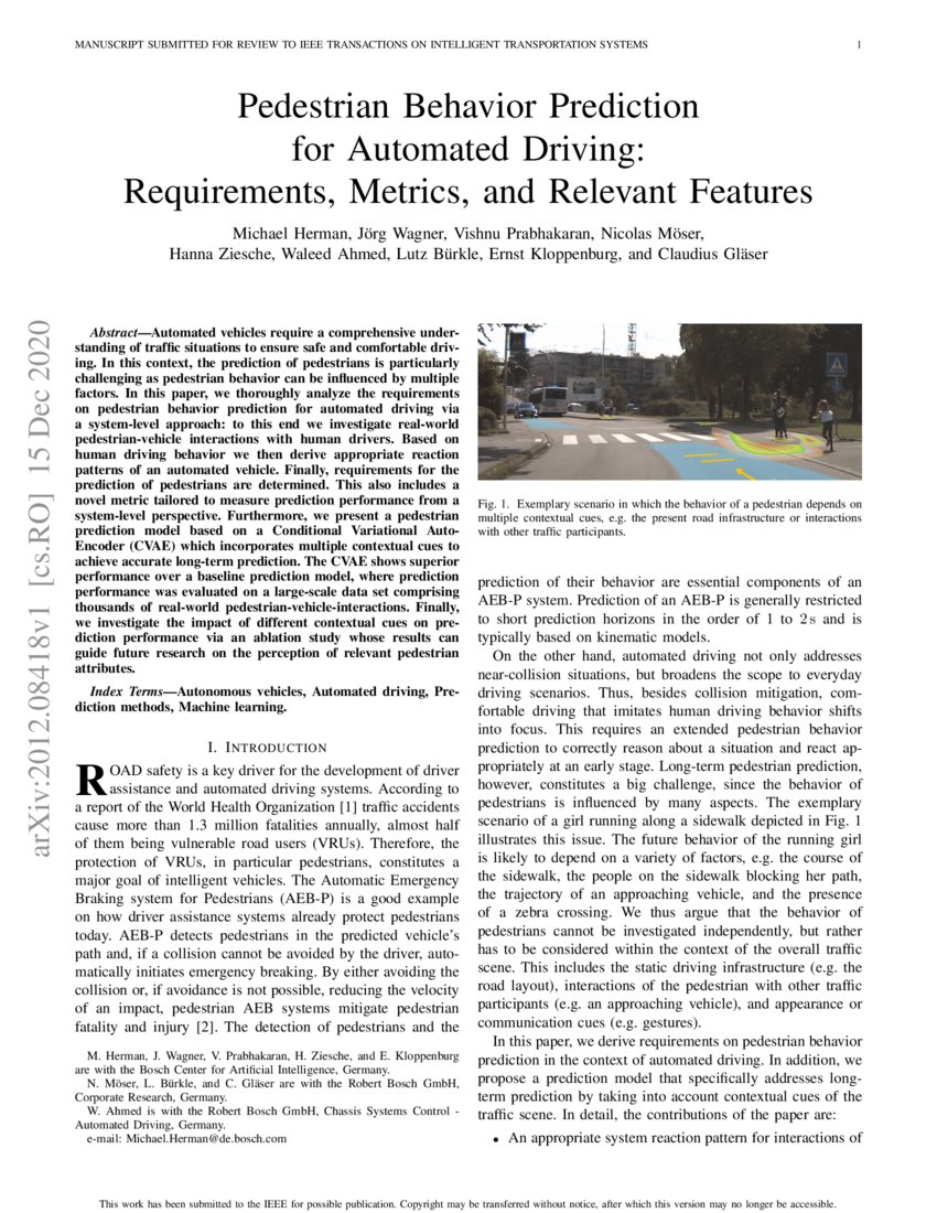 Pedestrian Behavior Prediction for Automated Driving: Requirements ...