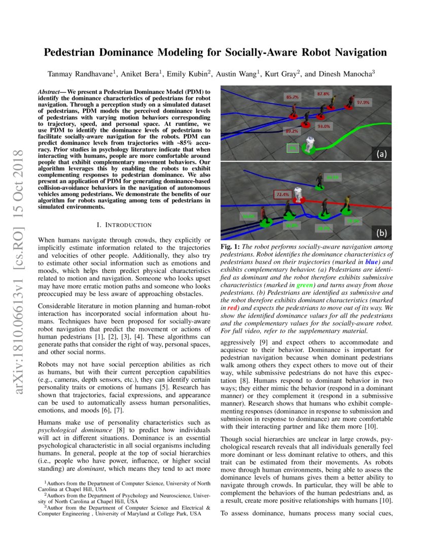 Pedestrian Dominance Modeling for Socially-Aware Robot Navigation | DeepAI