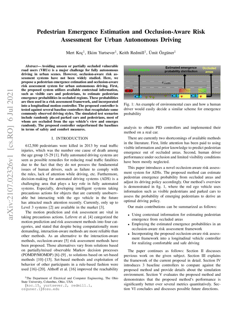 Pedestrian Emergence Estimation And Occlusion Aware Risk Assessment For Urban Autonomous Driving