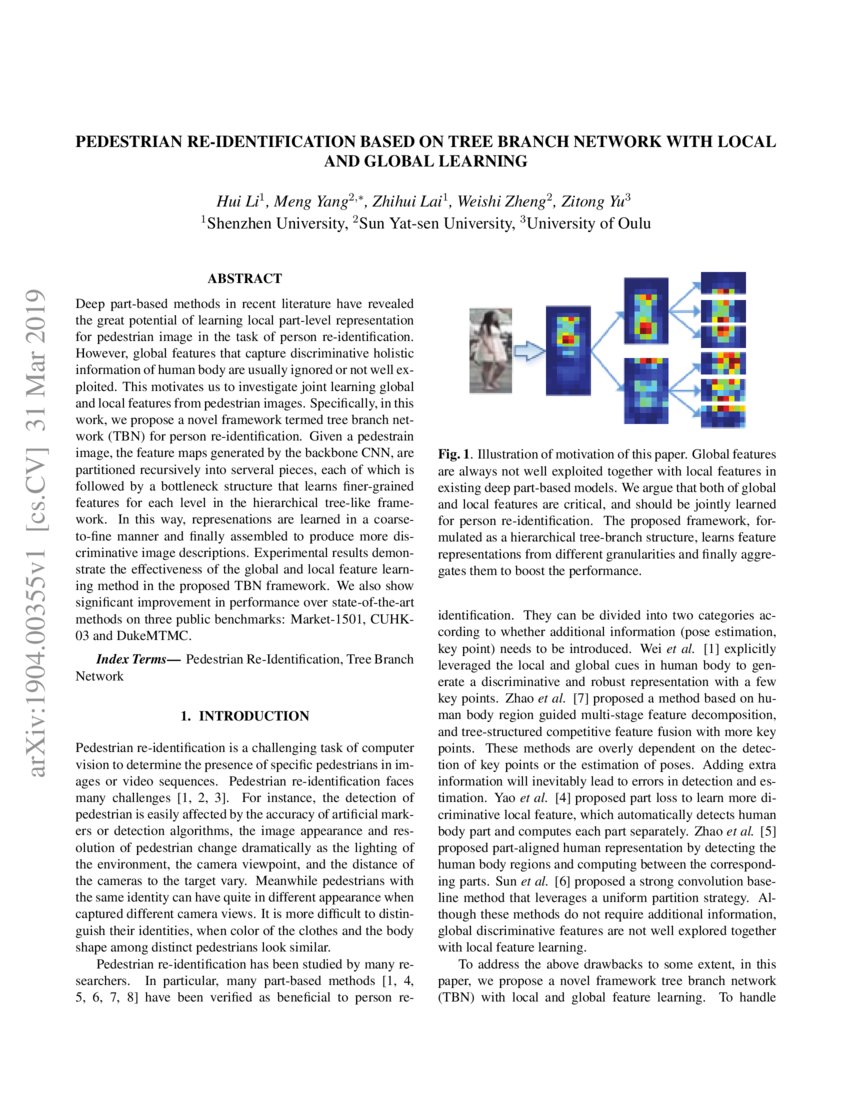 Pedestrian re-identification based on Tree branch network with local and global learning | DeepAI