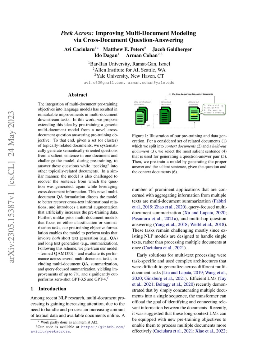 Peek Across Improving Multi Document Modeling Via Cross Document