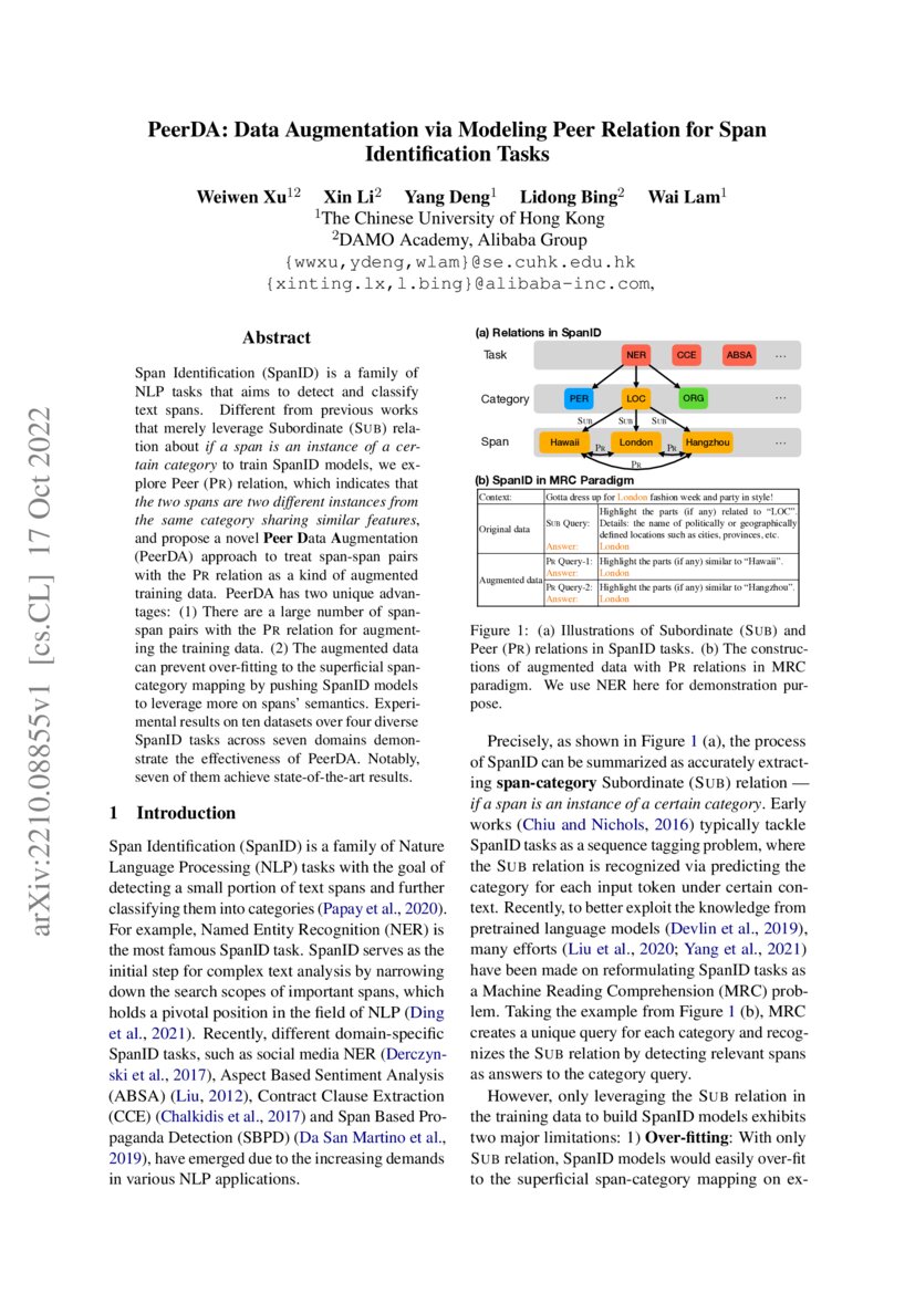 PeerDA: Data Augmentation via Modeling Peer Relation for Span Identification Tasks | DeepAI