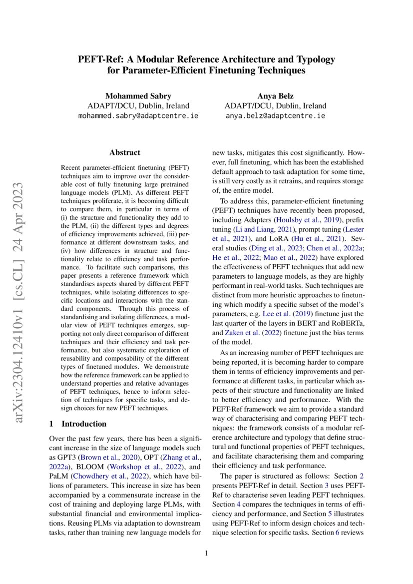 Peft Ref A Modular Reference Architecture And Typology For Parameter Efficient Finetuning
