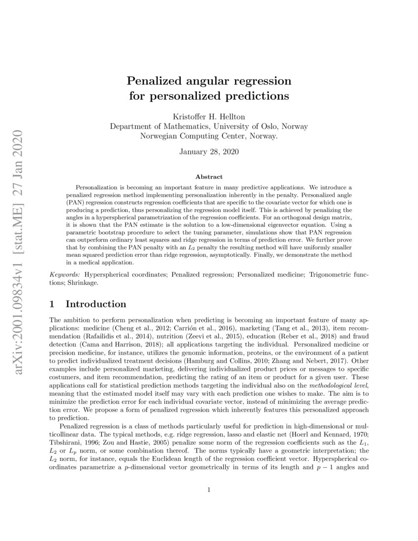 Penalized angular regression for personalized predictions | DeepAI