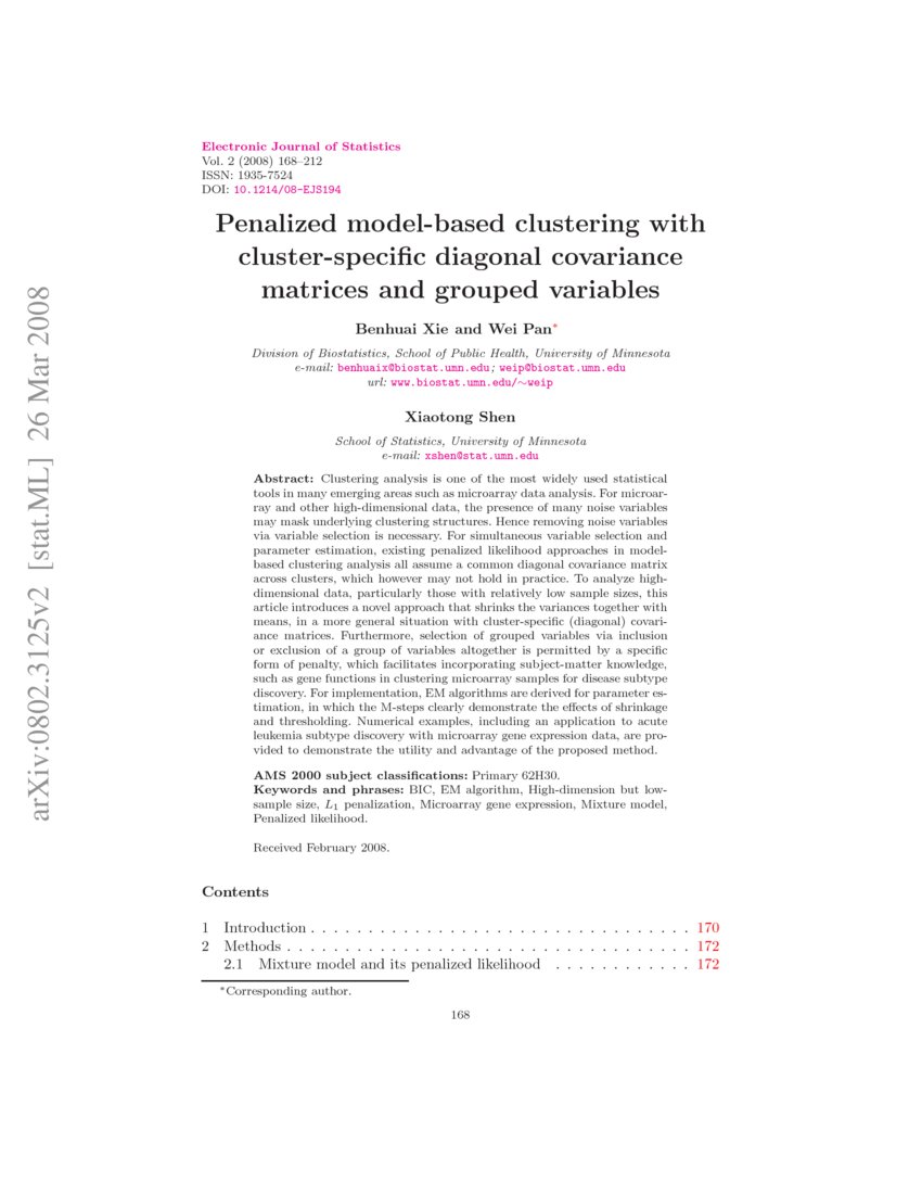 Penalized Model Based Clustering With Cluster Specific Diagonal Covariance Matrices And Grouped