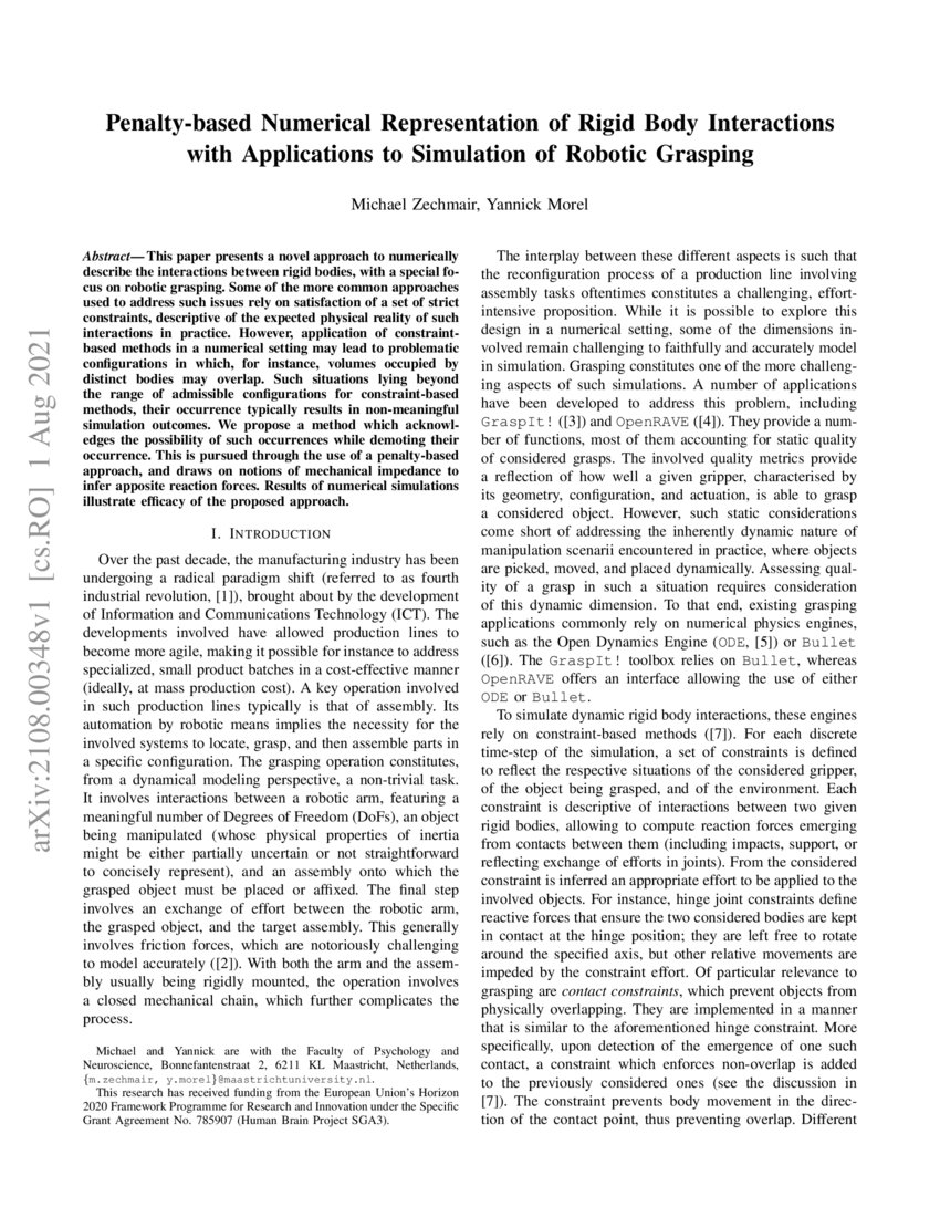 Penalty Based Numerical Representation Of Rigid Body Interactions With
