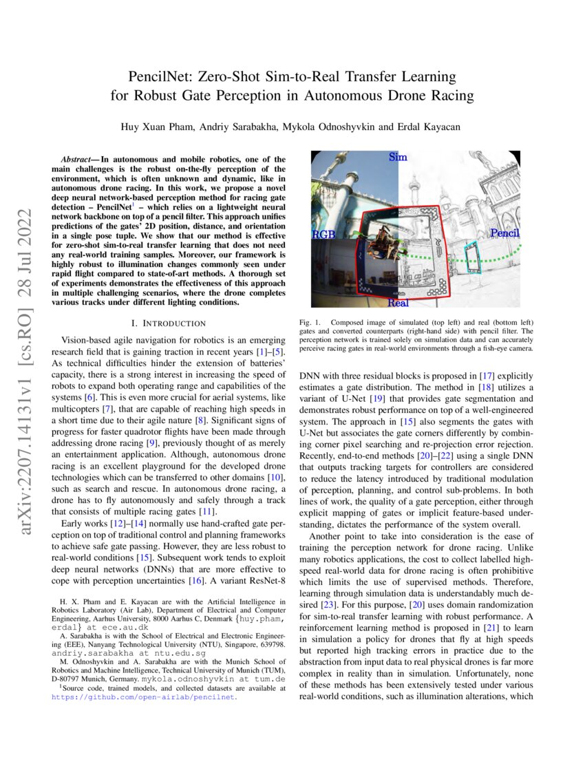 PencilNet: Zero-Shot Sim-to-Real Transfer Learning for Robust Gate Perception in Autonomous ...