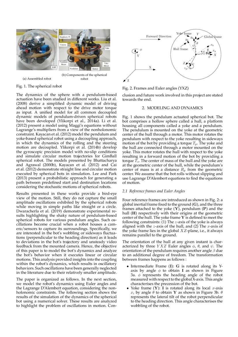 Pendulum Actuated Spherical Robot Dynamic Modeling Analysis For Wobble Precession Deepai