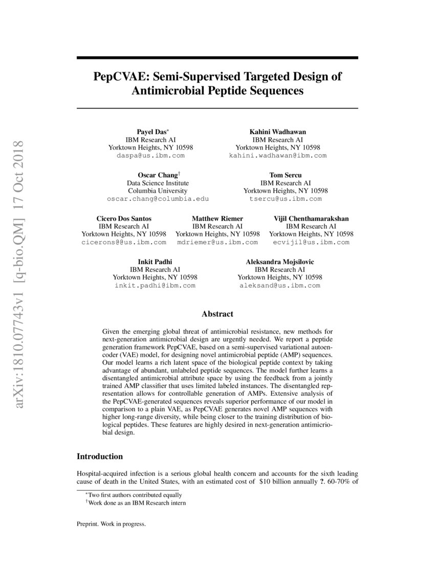 PepCVAE: Semi-Supervised Targeted Design of Antimicrobial Peptide ...