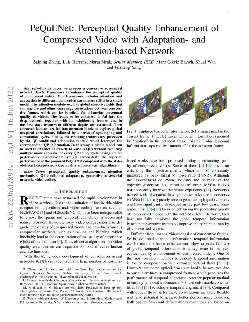 PeQuENet: Perceptual Quality Enhancement of Compressed Video with Adaptation- and Attention ...