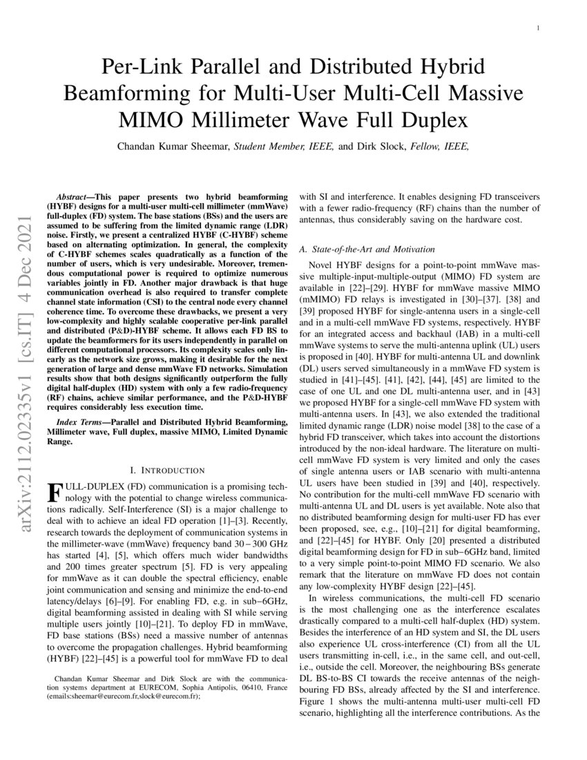 Per-Link Parallel and Distributed Hybrid Beamforming for Multi-Cell Massive MIMO Millimeter Wave ...