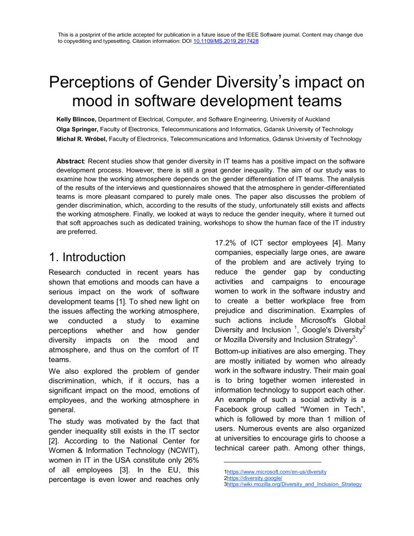 Perceptions of Gender Diversity's impact on mood in software ...