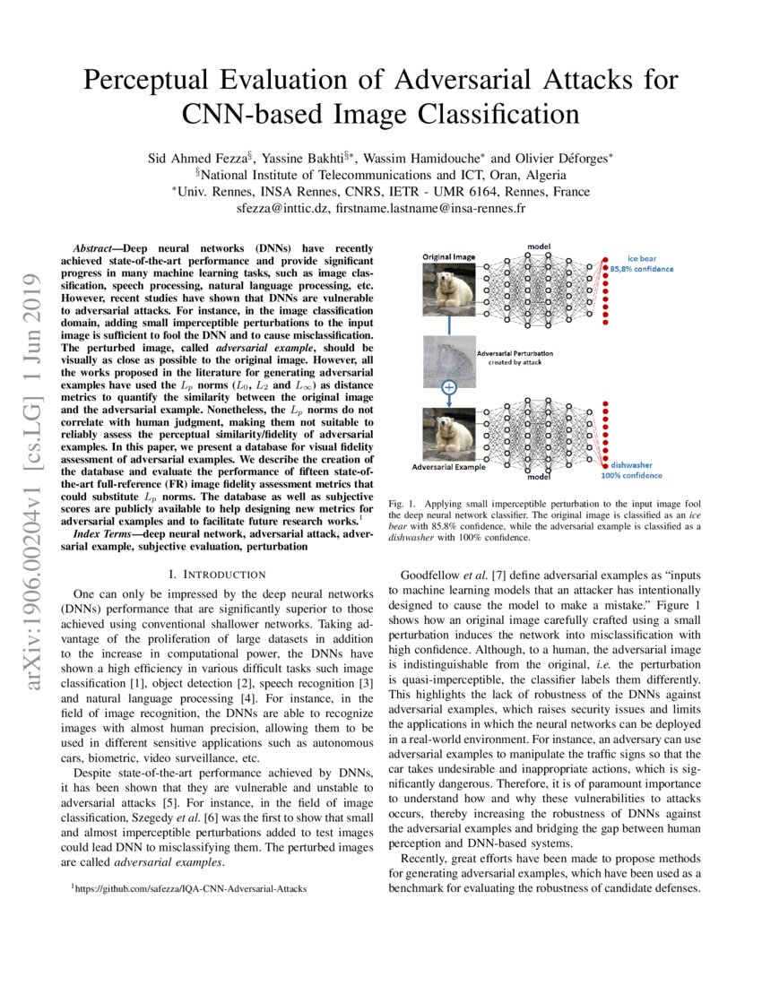 Perceptual Evaluation of Adversarial Attacks for CNN-based Image Classification | DeepAI