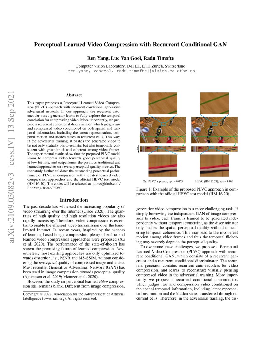Perceptual Learned Video Compression with Recurrent Conditional GAN ...