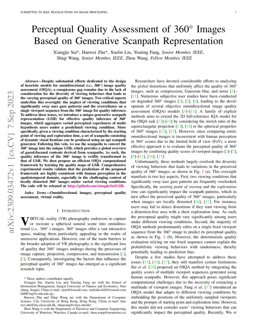 Perceptual Quality Assessment of 360^∘ Images Based on Generative Scanpath Representation | DeepAI