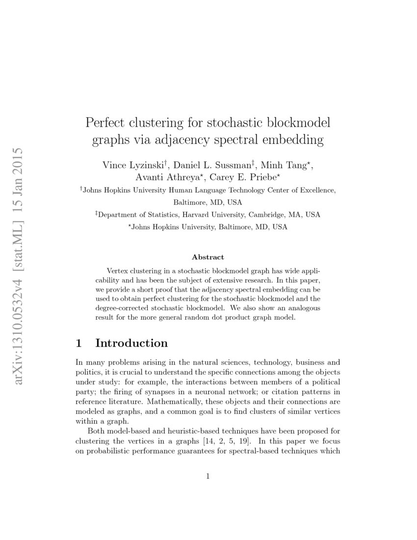 Perfect Clustering For Stochastic Blockmodel Graphs Via Adjacency Spectral Embedding Deepai 2461