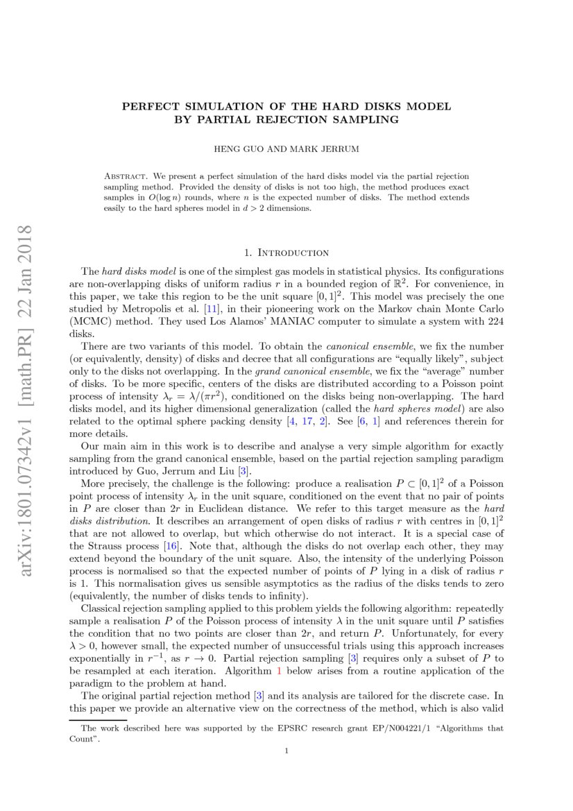 Perfect simulation of the Hard Disks Model by Partial Rejection ...