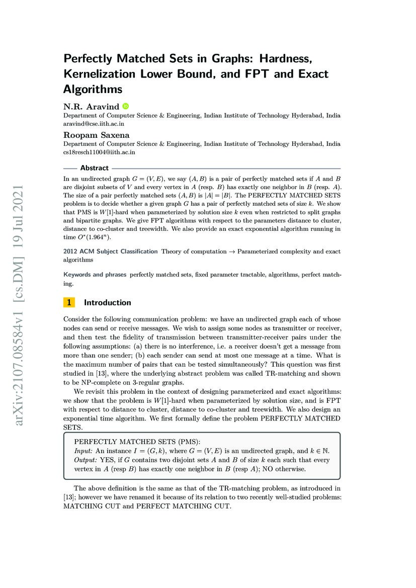 Perfectly Matched Sets In Graphs Hardness Kernelization Lower Bound And Fpt And Exact