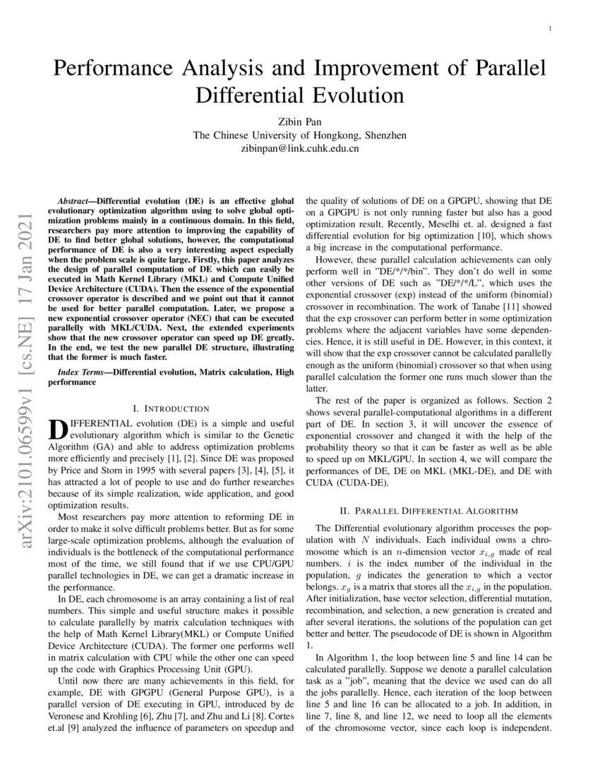 Performance Analysis and Improvement of Parallel Differential Evolution | DeepAI
