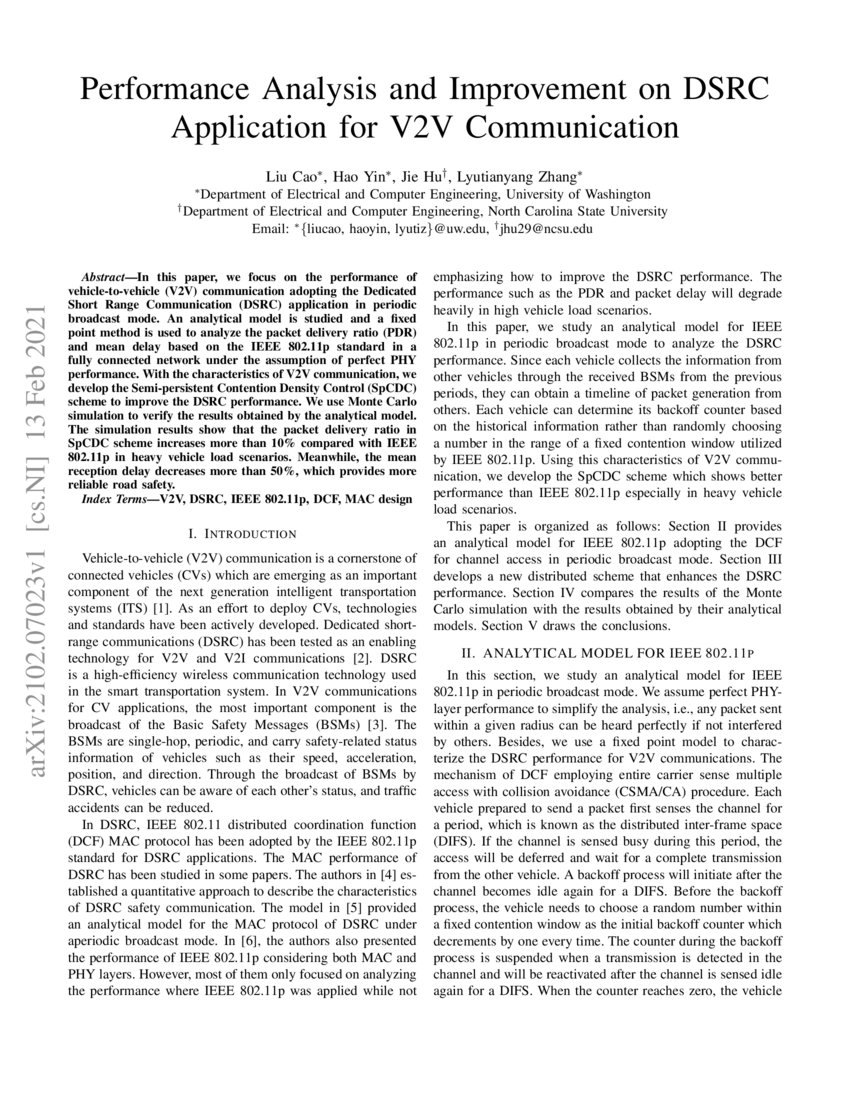 Performance Analysis And Improvement On Dsrc Application For V2v