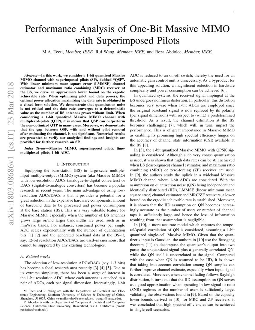 Performance Analysis of 1-Bit Massive MIMO with Superimposed Pilots ...