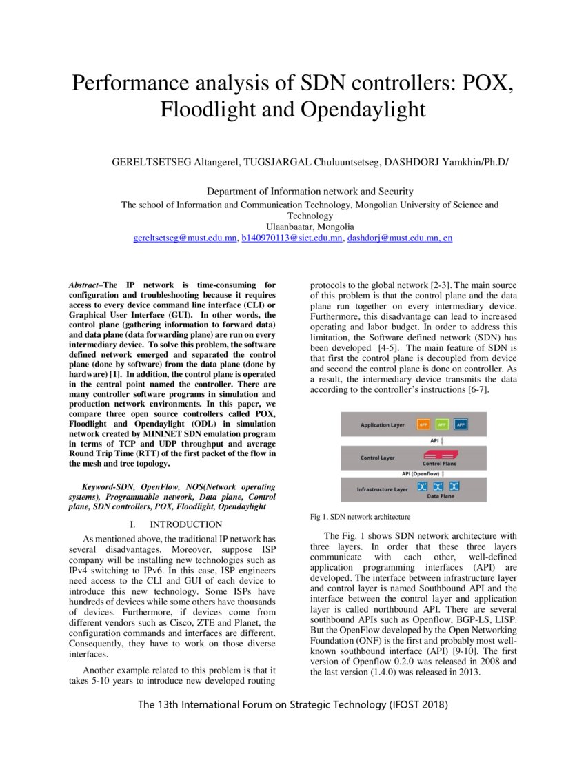 Performance analysis of SDN controllers: POX, Floodlight and Opendaylight | DeepAI
